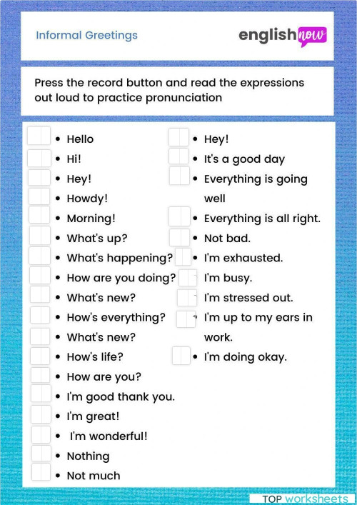 Informal greetings. Interactive worksheet | TopWorksheets
