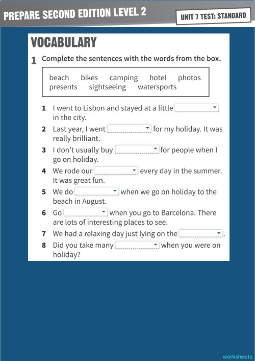 PROGRESS TEST UNIT 7 (STANDARD). Interactive worksheet | TopWorksheets
