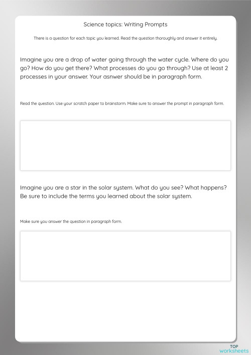 Science topics: Writing Prompts. Interactive worksheet | TopWorksheets