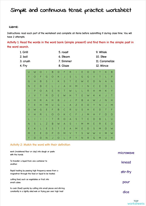 Simple and continuous tense practice worksheet. Interactive worksheet ...