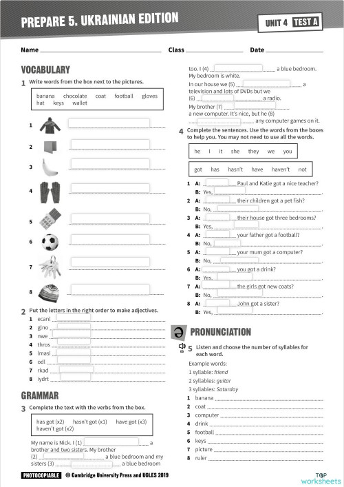Prepare 5 Unit 4. Interactive worksheet | TopWorksheets