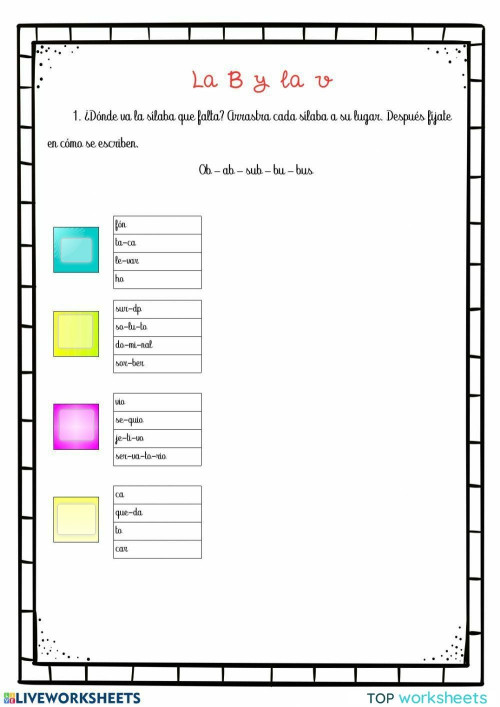 La b y la v (segunda parte). Ficha interactiva | TopWorksheets