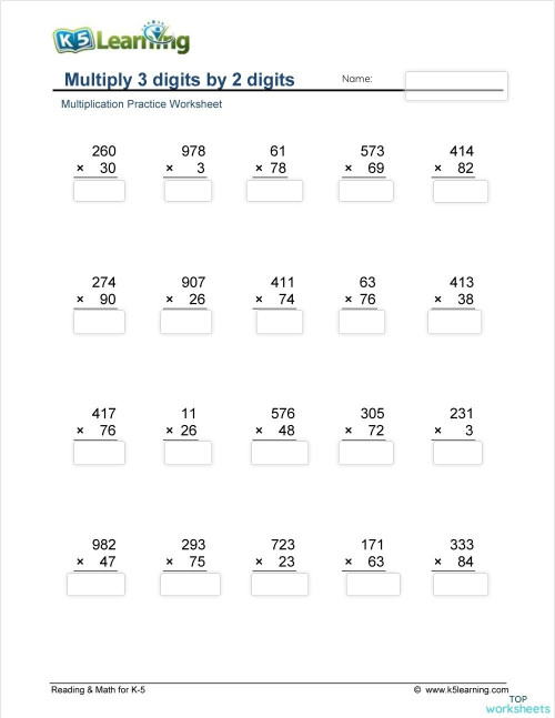 Multiply 3 digits by 2 digits 1. Interactive worksheet | TopWorksheets