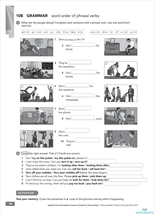 PGE 10B(Grammar): word order of phrasal verbs. Interactive worksheet ...