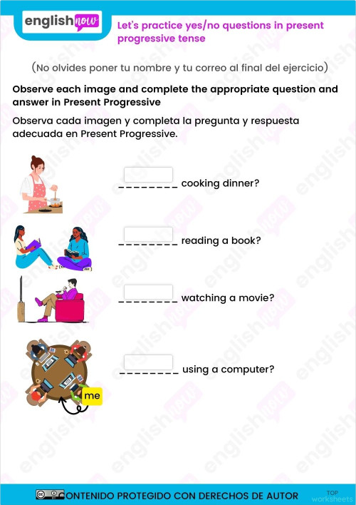 Present progressive: fichas interactivas y ejercicios online ...