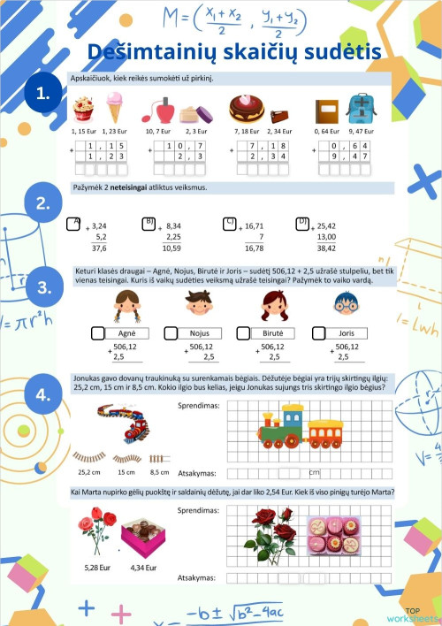 Veiksmai su dešimtainiais skaičiais. Interactive worksheet | TopWorksheets