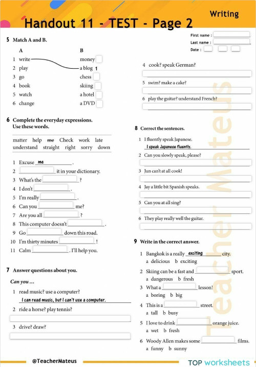 Handout 11 - TEST - Page 2 - Writing. Interactive worksheet | TopWorksheets