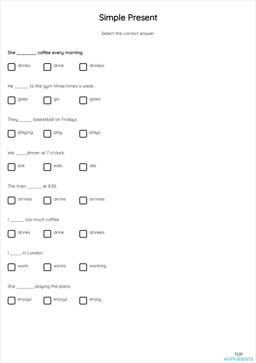 Simple Present. Interactive worksheet | TopWorksheets