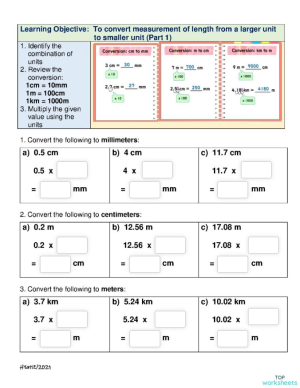 CONVERSION OF LENGTHS PART 1. Interactive worksheet | TopWorksheets