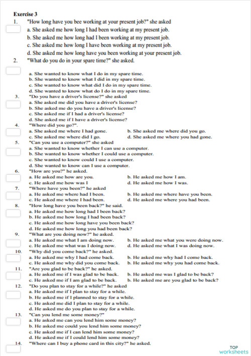 REPORTED SPEECH 04. Interactive worksheet | TopWorksheets