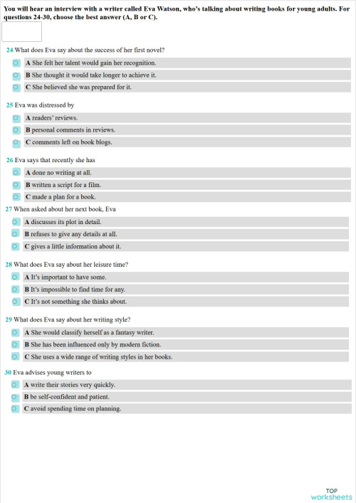 B2 First Listening Part 4 (Multiple choice). Interactive worksheet ...