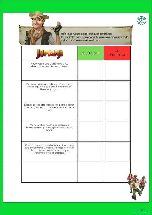 LISTA DE COTEJO JUMANJI MISIÓN 3. Ficha interactiva | TopWorksheets