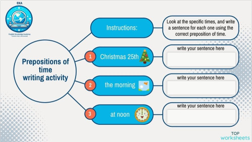 Prepositions of time writing activity. Interactive worksheet ...