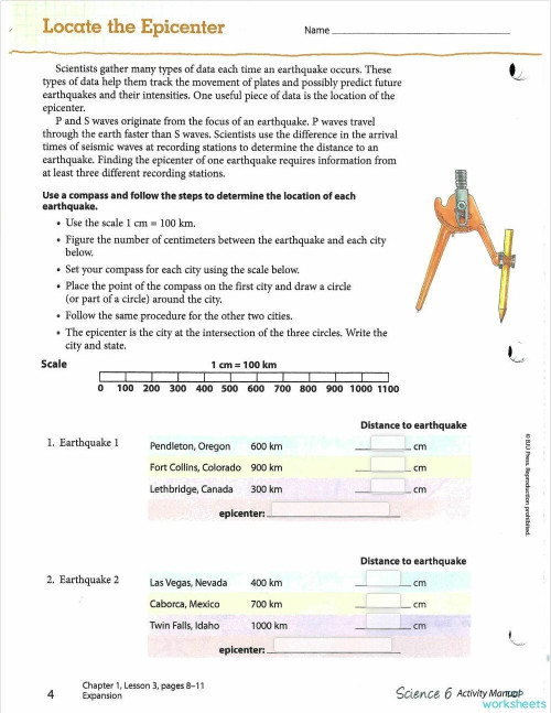 Locate the Epic Center pg 4. Interactive worksheet | TopWorksheets