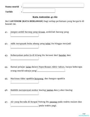 Kata Antonim 41-60. Interactive worksheet | TopWorksheets