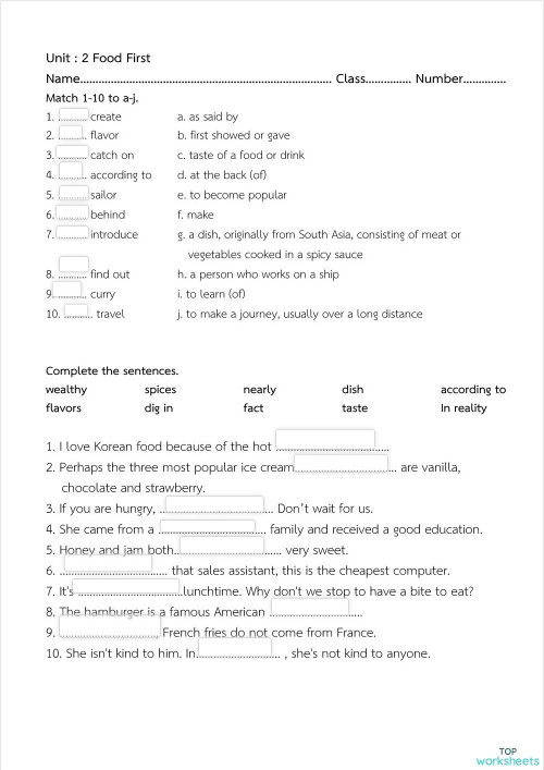 Food First. Interactive worksheet | TopWorksheets