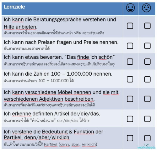 A1.1 - L4 Lernziele. Interaktives Arbeitsblatt | TopWorksheets