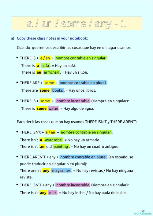 A / an / some / any - 1. Interactive worksheet | TopWorksheets