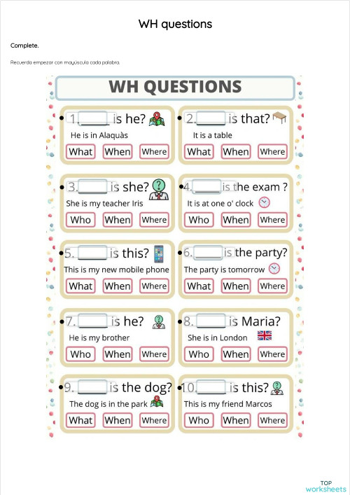 WH questions. Interactive worksheet | TopWorksheets