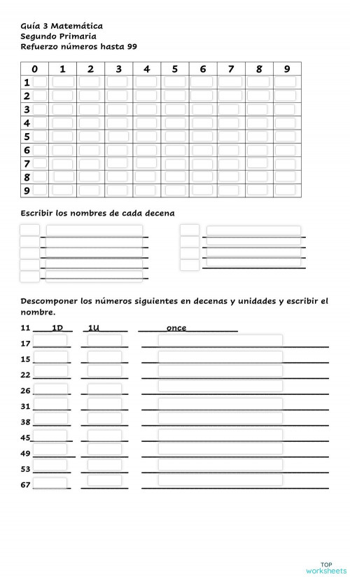 Guía 3 Refuerzo números hasta 99. Ficha interactiva | TopWorksheets