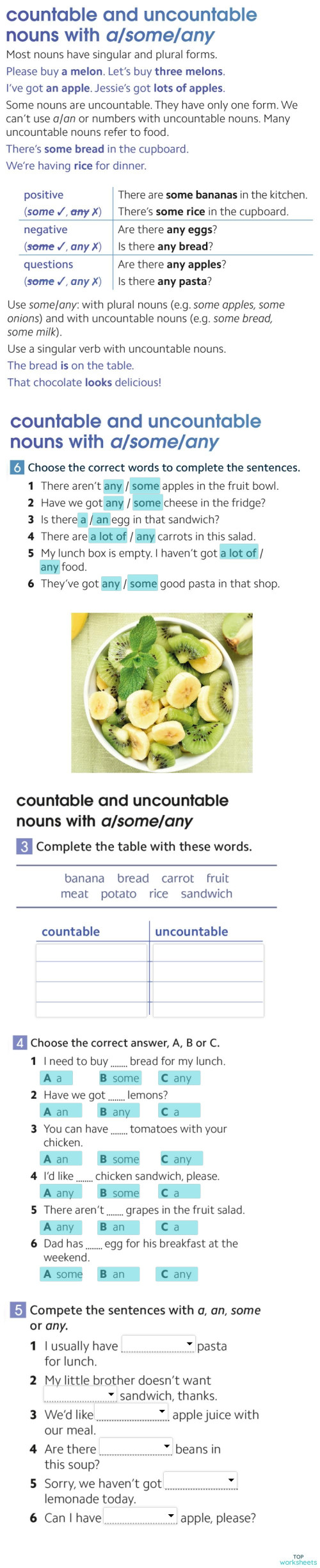 Countable and uncountable nouns part 2 - Fun with Food. Interactive ...