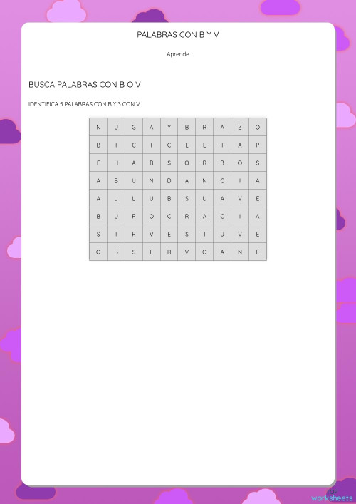 PALABRAS CON B Y V. Ficha interactiva | TopWorksheets