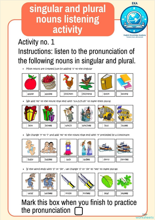 singular and plural nouns listening and drag activity. Interactive ...