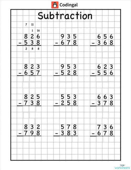M_G02M06L28_WC02_Subtraction. Interactive worksheet | TopWorksheets