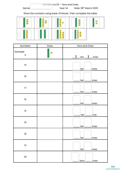 Numbers to 20: Tens and Ones Task 2. Interactive worksheet | TopWorksheets
