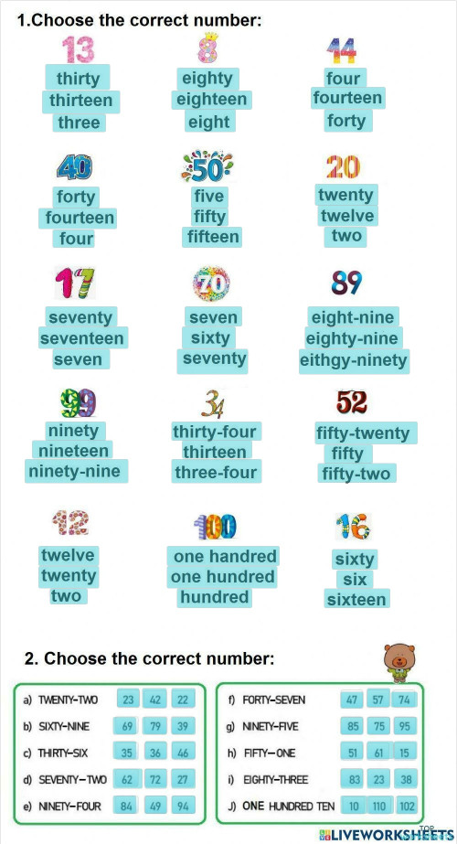 EN3_Numbers_0_100. Interactive worksheet | TopWorksheets