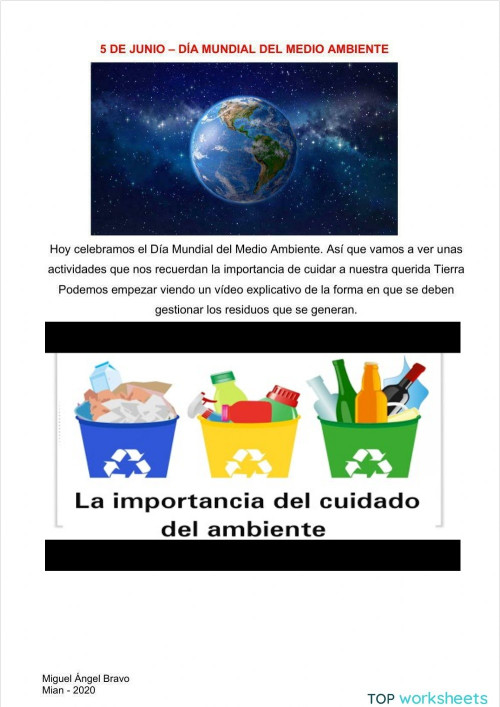 DÍA DEL MEDIO AMBIENTE. Ficha interactiva | TopWorksheets
