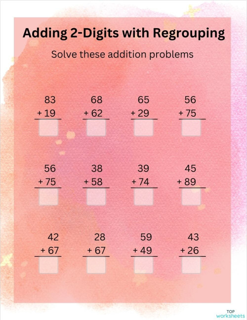 Adding 2-Digits with Regrouping. Interactive worksheet | TopWorksheets