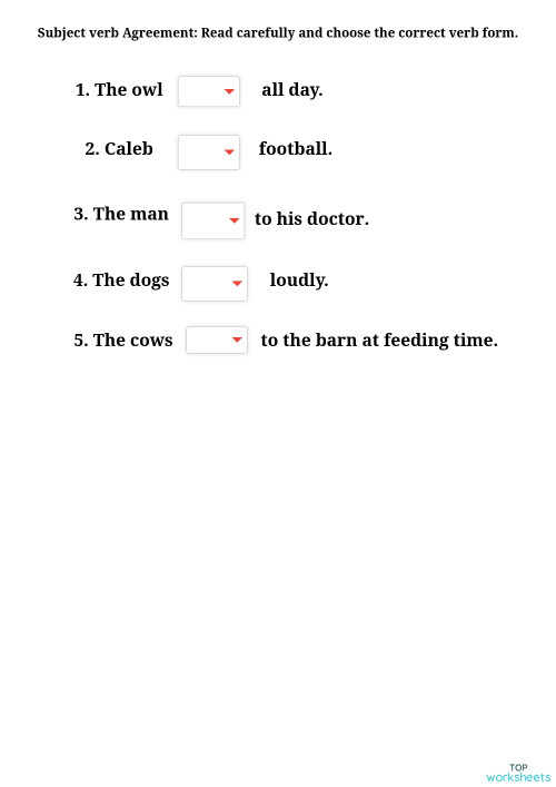 Subject-verb-agreement. Interactive worksheet | TopWorksheets