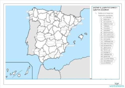 MAPA INTERACTIVO PROVINCIAS ESPAÑA. Ficha interactiva | TopWorksheets