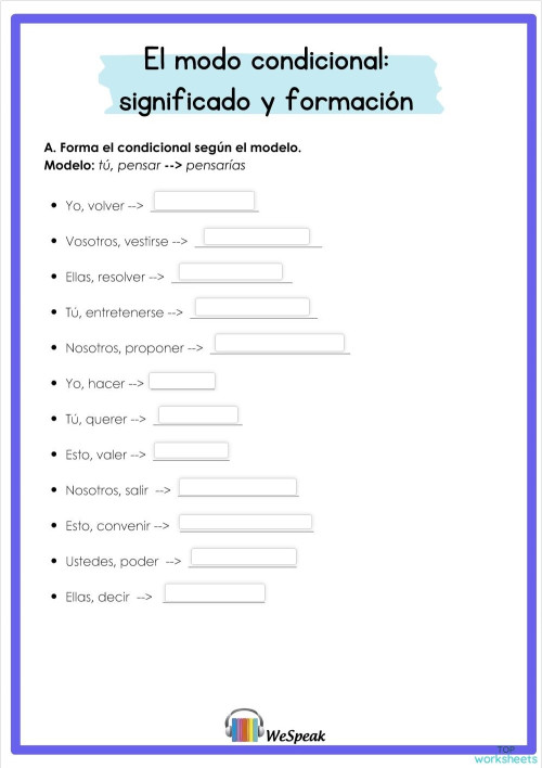 El modo condicional: significado y formación. Ficha interactiva ...