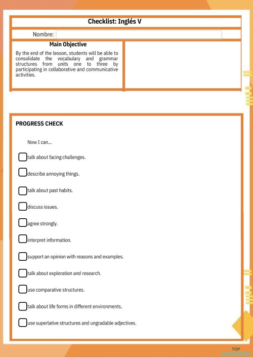 Checklist Units 1-3. Interactive worksheet | TopWorksheets