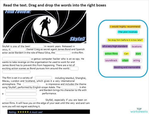 Reading about a movie. Interactive worksheet | TopWorksheets
