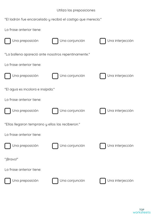 Utiliza las preposiciones. Ficha interactiva | TopWorksheets