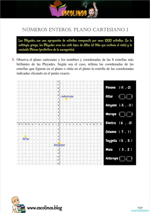 Coordenadas: fichas interactivas y ejercicios online | TopWorksheets