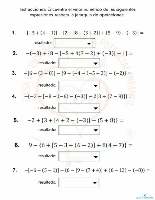 Operaciones con jerarquía. Ficha interactiva | TopWorksheets
