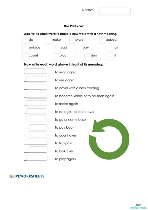 The Prefix re. Interactive worksheet | TopWorksheets