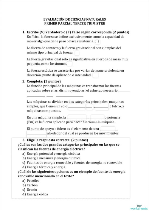 Materia y energía: fichas interactivas y ejercicios online | TopWorksheets