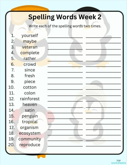 Spelling: interactive worksheets and online exercises | TopWorksheets