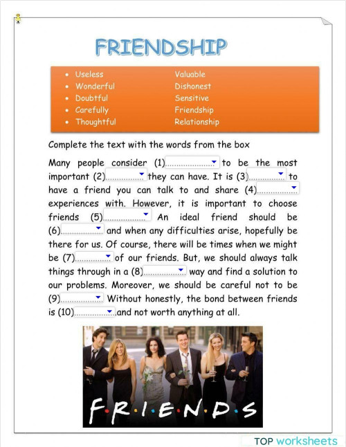 Frienship. Interactive worksheet | TopWorksheets