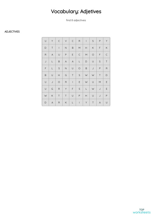 Vocabulary: Adjetives. Interactive worksheet | TopWorksheets