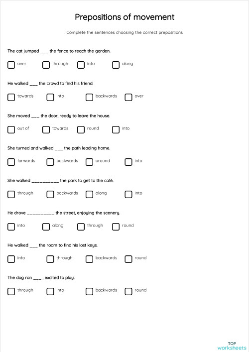 Prepositions of movement. Interactive worksheet | TopWorksheets