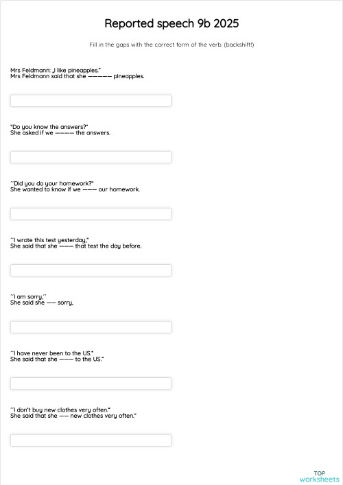 Reported speech 9b 2025. Interactive worksheet | TopWorksheets