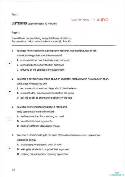 Listening test #5. Interactive worksheet | TopWorksheets