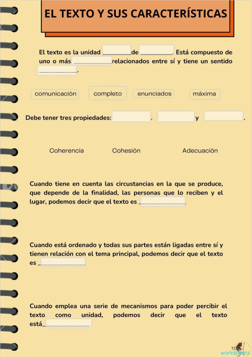 El texto y sus características. Ficha interactiva | TopWorksheets