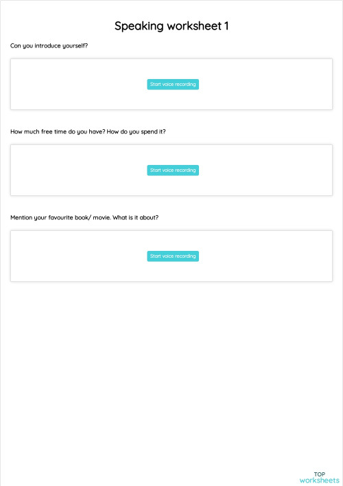 Speaking worksheet 1. Interactive worksheet | TopWorksheets
